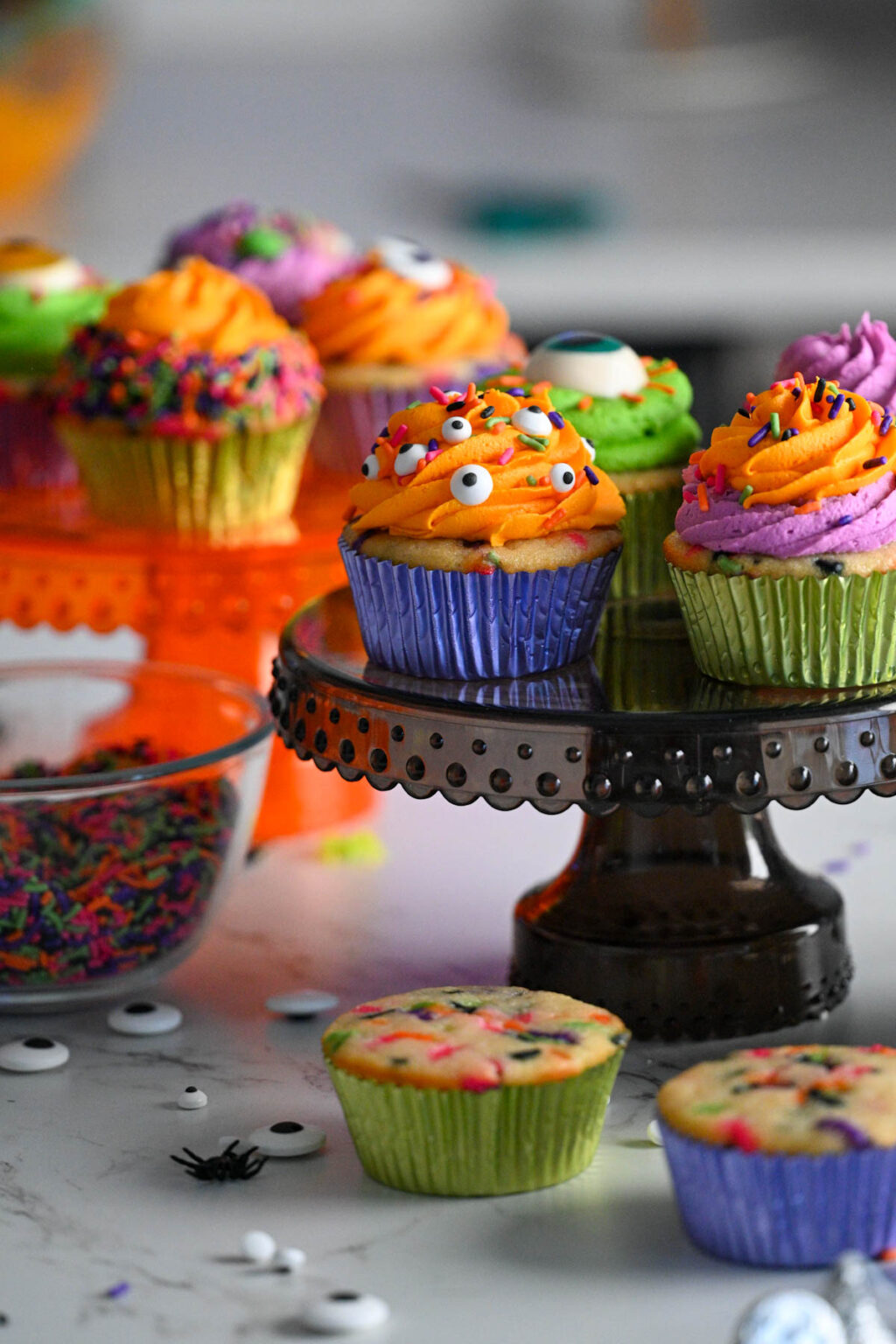 Homemade Halloween Funfetti Cupcakes (Bakery-Style) - Amycakes Bakes